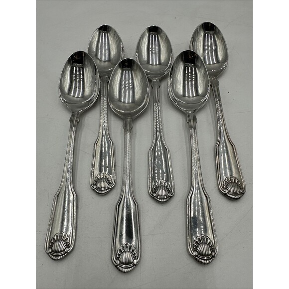 Oneida | Dining | 6 Soup Spoons Classic Shell Oneida Heirloom Cube Mark Glossy Stainless ...